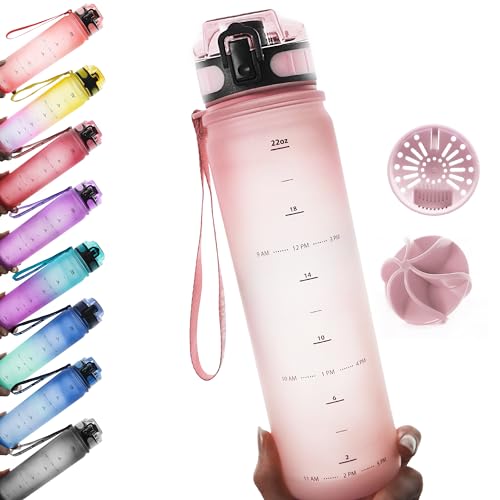 Live Infinitely 24 oz Water Bottle with Time Marker - Insulated Measured Water Tracker Screen - BPA Free Gym Water Bottle - Locking Flip Top Lid, Rubberized (Rose, 24oz)