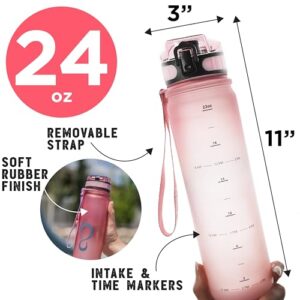 Live Infinitely 24 oz Water Bottle with Time Marker - Insulated Measured Water Tracker Screen - BPA Free Gym Water Bottle - Locking Flip Top Lid, Rubberized (Rose, 24oz)