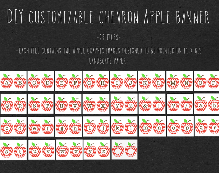 Customizable Chevron Apple Banner Printables For Classroom Decorations, Calendars, or labels