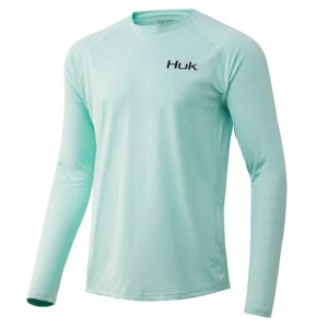 HUK Men's Pursuit Long Sleeve Sun Protecting Fishing Shirt, Tuna Badge-Seafoam (New Logo), X-Large