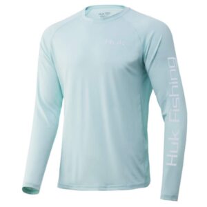 huk men's pursuit long sleeve sun protecting fishing shirt, marlin-seafoam, large