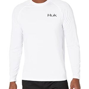 HUK Men's Pursuit Long Sleeve Sun Protecting Fishing Shirt, X Bass-White, Small