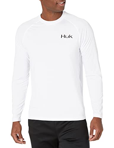 HUK Men's Pursuit Long Sleeve Sun Protecting Fishing Shirt, X Bass-White, Small