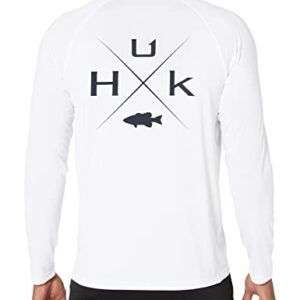 HUK Men's Pursuit Long Sleeve Sun Protecting Fishing Shirt, X Bass-White, Small