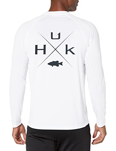 HUK Men's Pursuit Long Sleeve Sun Protecting Fishing Shirt, X Bass-White, Small