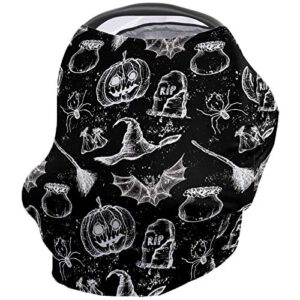 nursing cover for breastfeeding scarf super soft cotton multi use for baby car covers canopy shopping cart cover blanket stroller cover-halloween themed pumpkin witch bat spider black