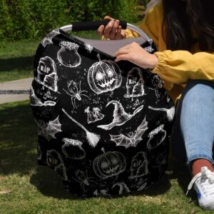 Nursing Cover for Breastfeeding Scarf Super Soft Cotton Multi Use for Baby Car Covers Canopy Shopping Cart Cover Blanket Stroller Cover-Halloween Themed Pumpkin Witch Bat Spider Black