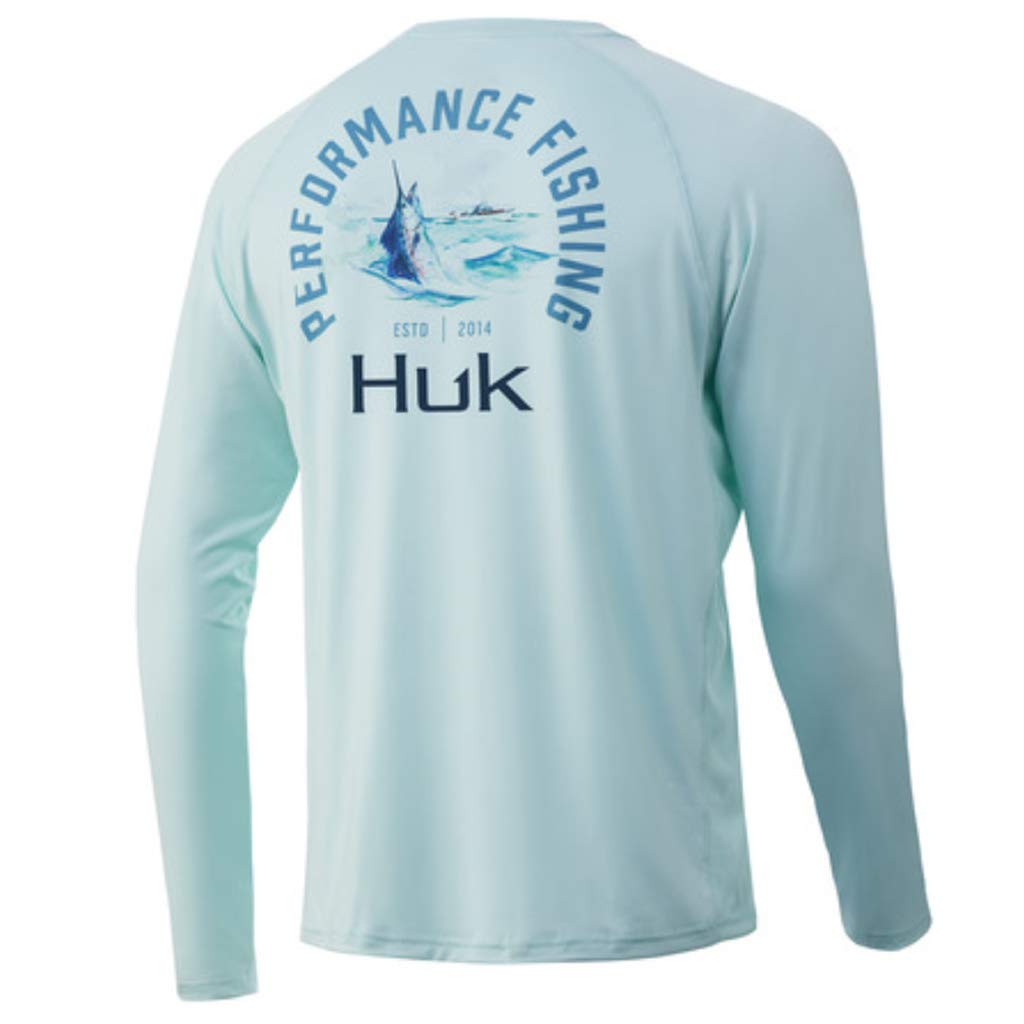 HUK Men's Pursuit Long Sleeve Sun Protecting Fishing Shirt, Marlin-Seafoam, Medium