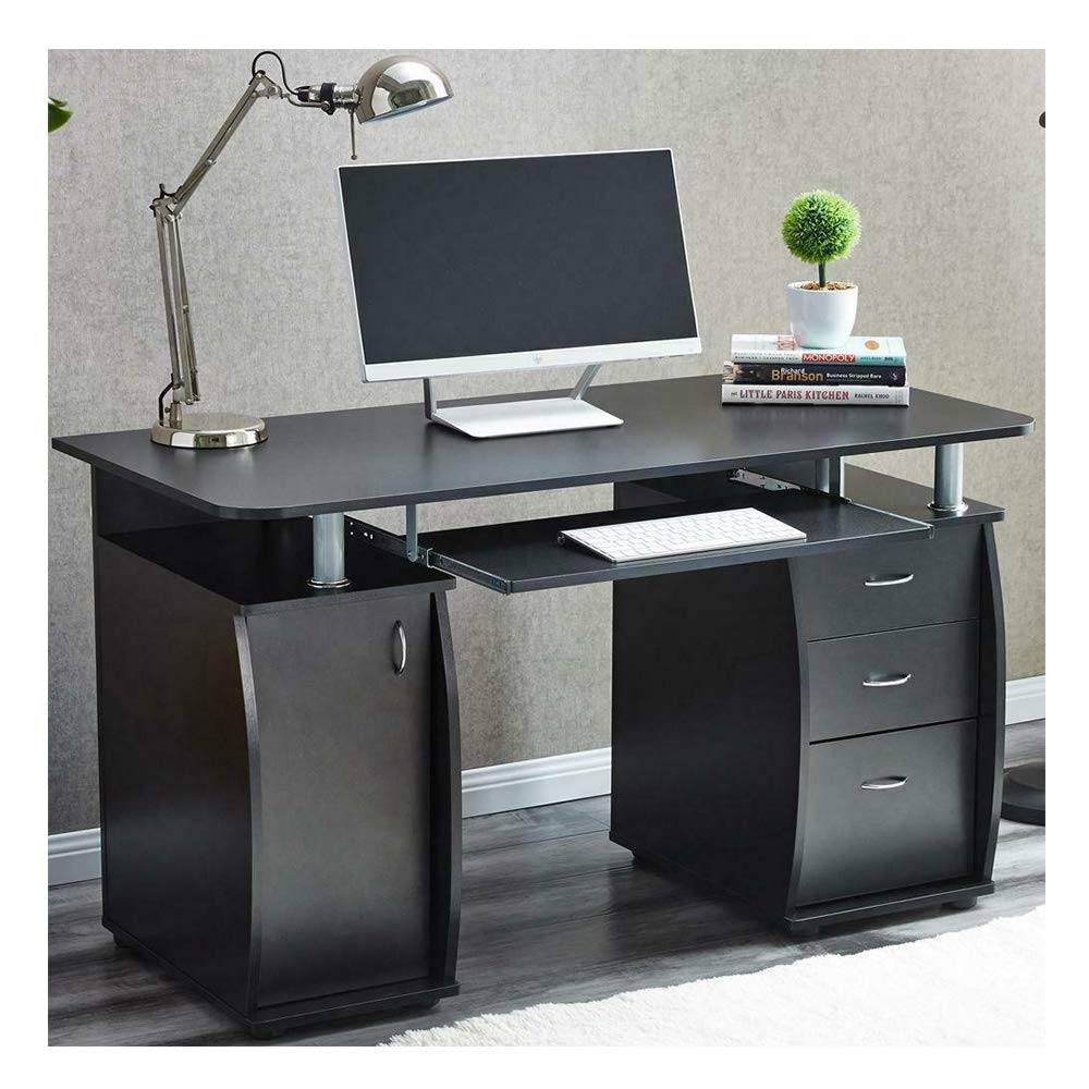 Thaweesuk Shop Black Computer Study Desk Laptop PC Table Desk Writing Workstation w/Bookshelf Drawer Storage Home Office Furniture 15 mm MDF 45.27" L x 21.65" W x 29.13" H