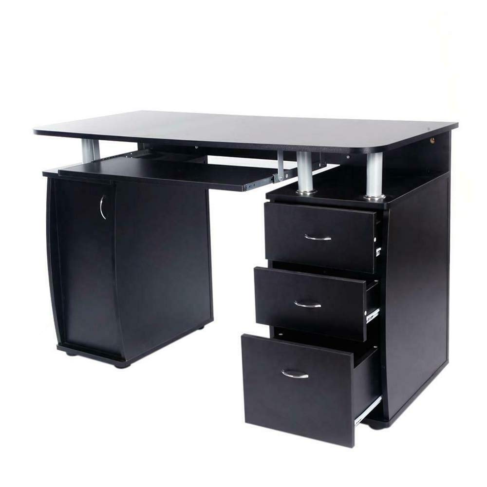 Thaweesuk Shop Black Computer Study Desk Laptop PC Table Desk Writing Workstation w/Bookshelf Drawer Storage Home Office Furniture 15 mm MDF 45.27" L x 21.65" W x 29.13" H