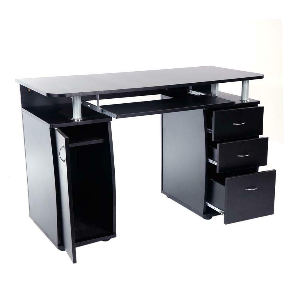 Thaweesuk Shop Black Computer Study Desk Laptop PC Table Desk Writing Workstation w/Bookshelf Drawer Storage Home Office Furniture 15 mm MDF 45.27" L x 21.65" W x 29.13" H