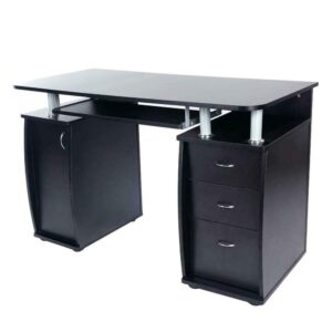 Thaweesuk Shop Black Computer Study Desk Laptop PC Table Desk Writing Workstation w/Bookshelf Drawer Storage Home Office Furniture 15 mm MDF 45.27" L x 21.65" W x 29.13" H