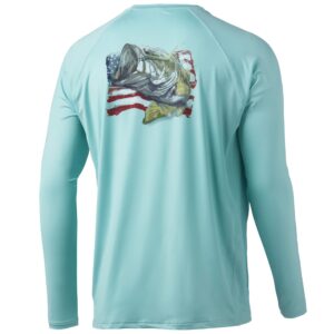 huk men's kc pursuit long sleeve sun protecting fishing shirt, chasin flags-white, large