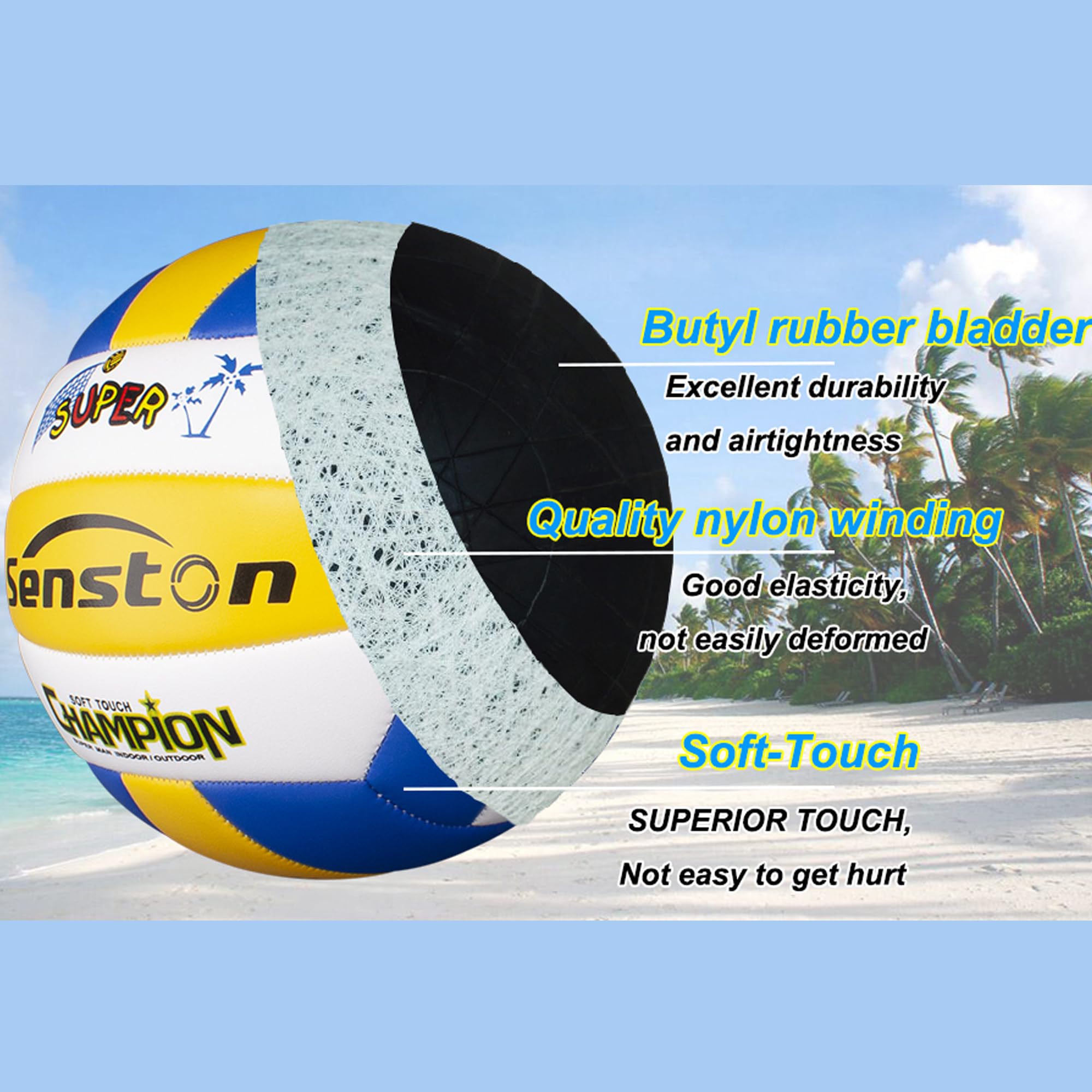 Senston Volleyball Official Size 5 - Waterproof Indoor/Outdoor Soft Volleyball for Beach Play, Game,Gym,Training