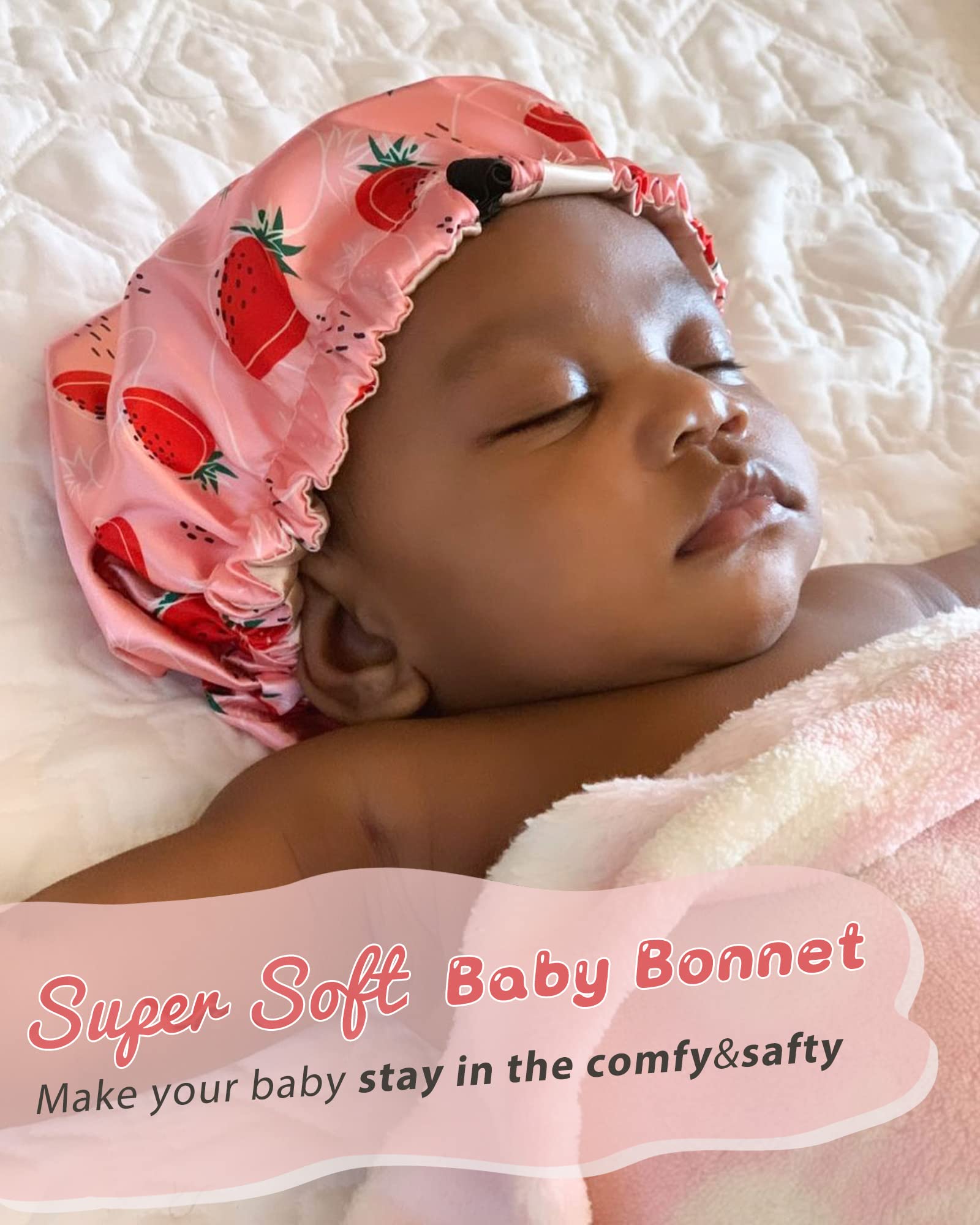 YANIBEST Baby Satin Bonnet Sleep Cap - Double Layer Reversible Adjustable Silky Satin Cap for Infant Toddler(6-36 Months,Hot Pink)