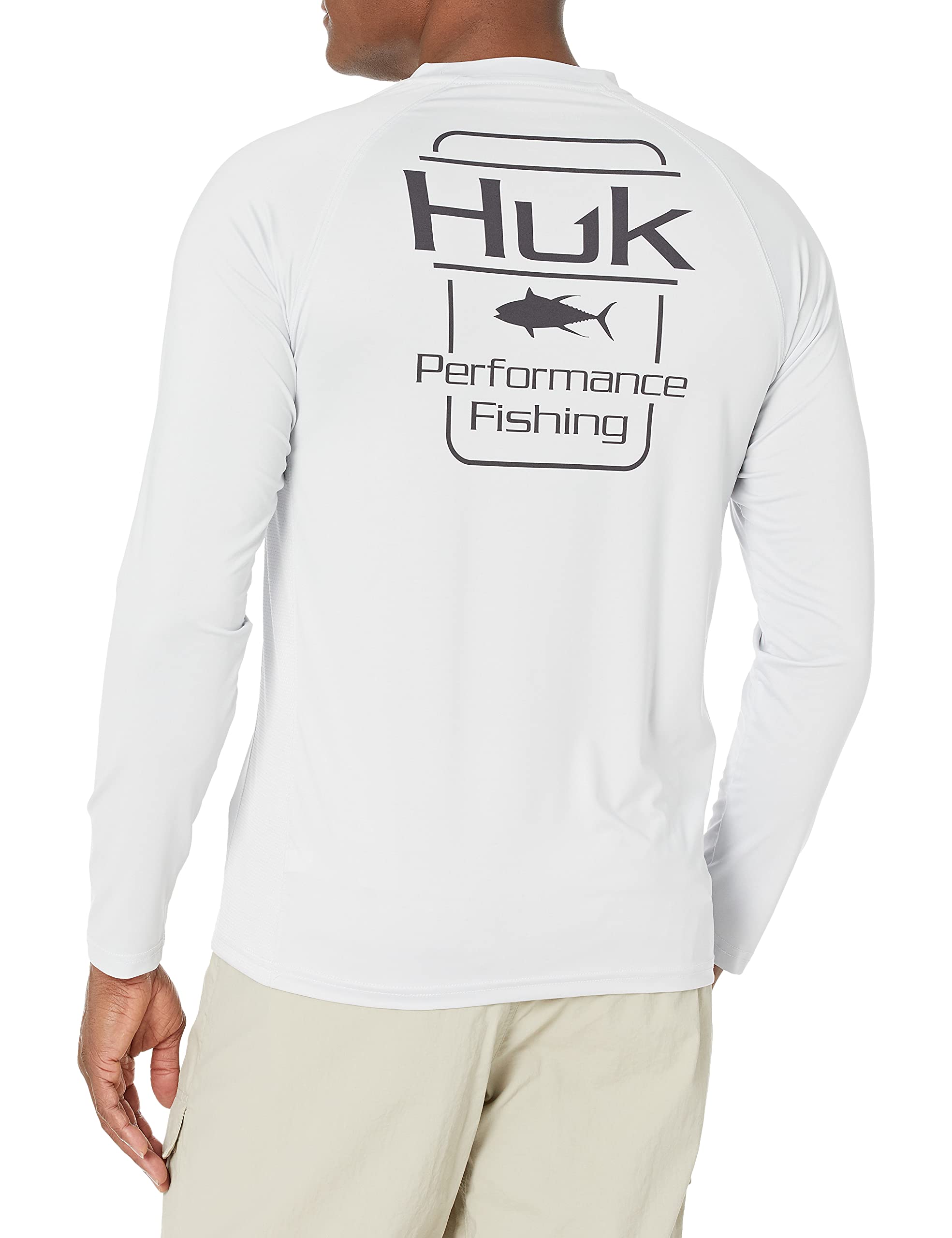 HUK Men's Pursuit Long Sleeve Sun Protecting Fishing Shirt, Tuna Badge-Glacier (New Logo), Small