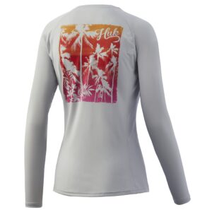 huk women's pursuit long sleeve performance shirt + sun protection, paradise-glacier, large