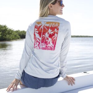 HUK Women's Pursuit Long Sleeve Performance Shirt + Sun Protection, Paradise-Glacier, Large