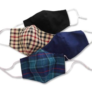 HOPE LOVE SHINE Cotton Face Masks with Adjustable Ear Loops and Filter Pocket for Adult Men and Women - Reusable, Breathable, and Washable - Green Plaid, Beige Plaid, Black, and Navy - 4 Pack