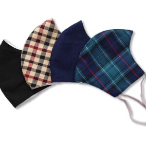 HOPE LOVE SHINE Cotton Face Masks with Adjustable Ear Loops and Filter Pocket for Adult Men and Women - Reusable, Breathable, and Washable - Green Plaid, Beige Plaid, Black, and Navy - 4 Pack