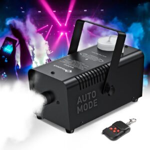 upgraded fog machine with continuous fog, fansteck halloween smoke machine professional time control one key to get 30s 60s 80s 3 modes continuous spray, remote control/over temperature protection