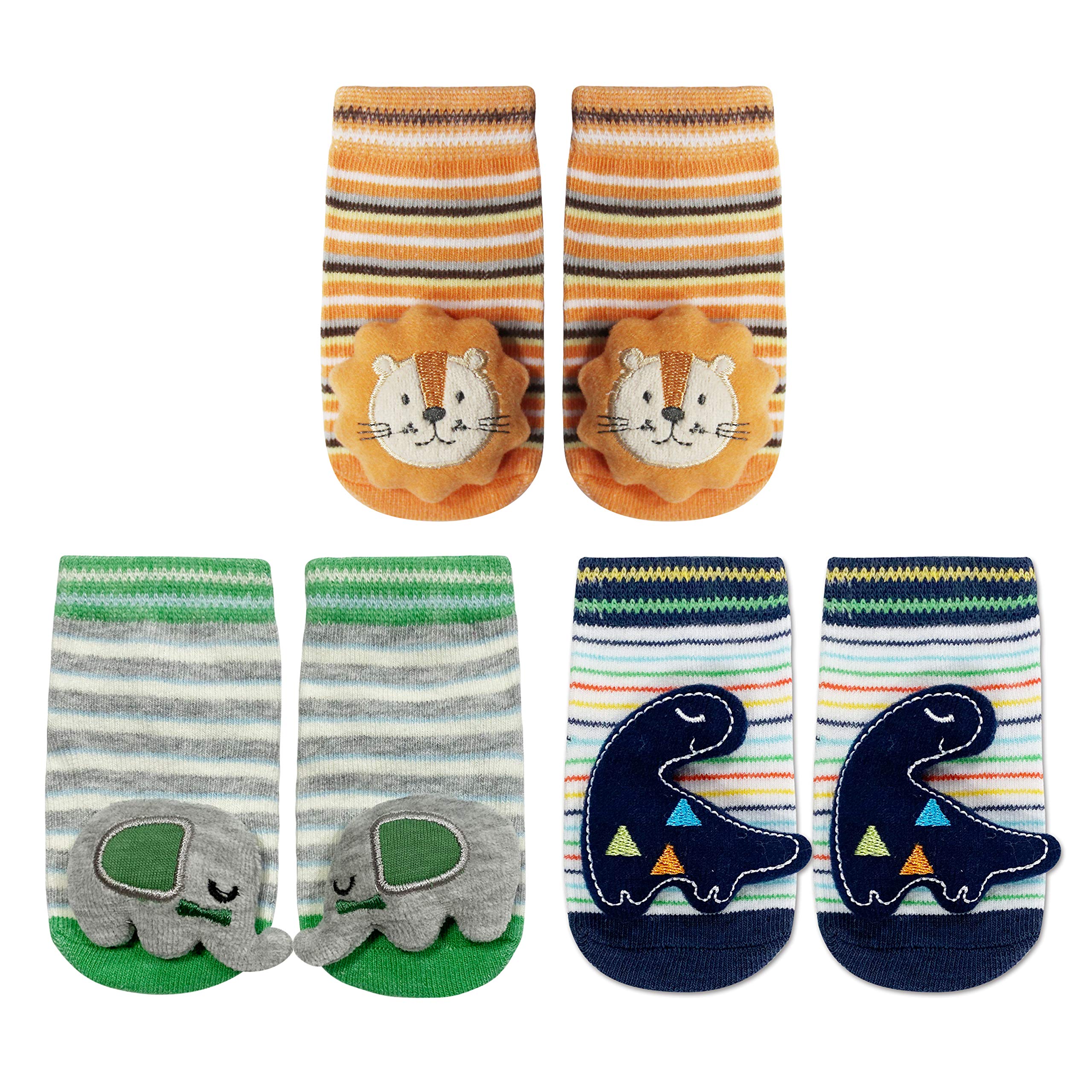 PUPPET Baby Boy Rattle Socks, Cotton Booties, Gift Set (Set of 3) for 0-6Months (Green)