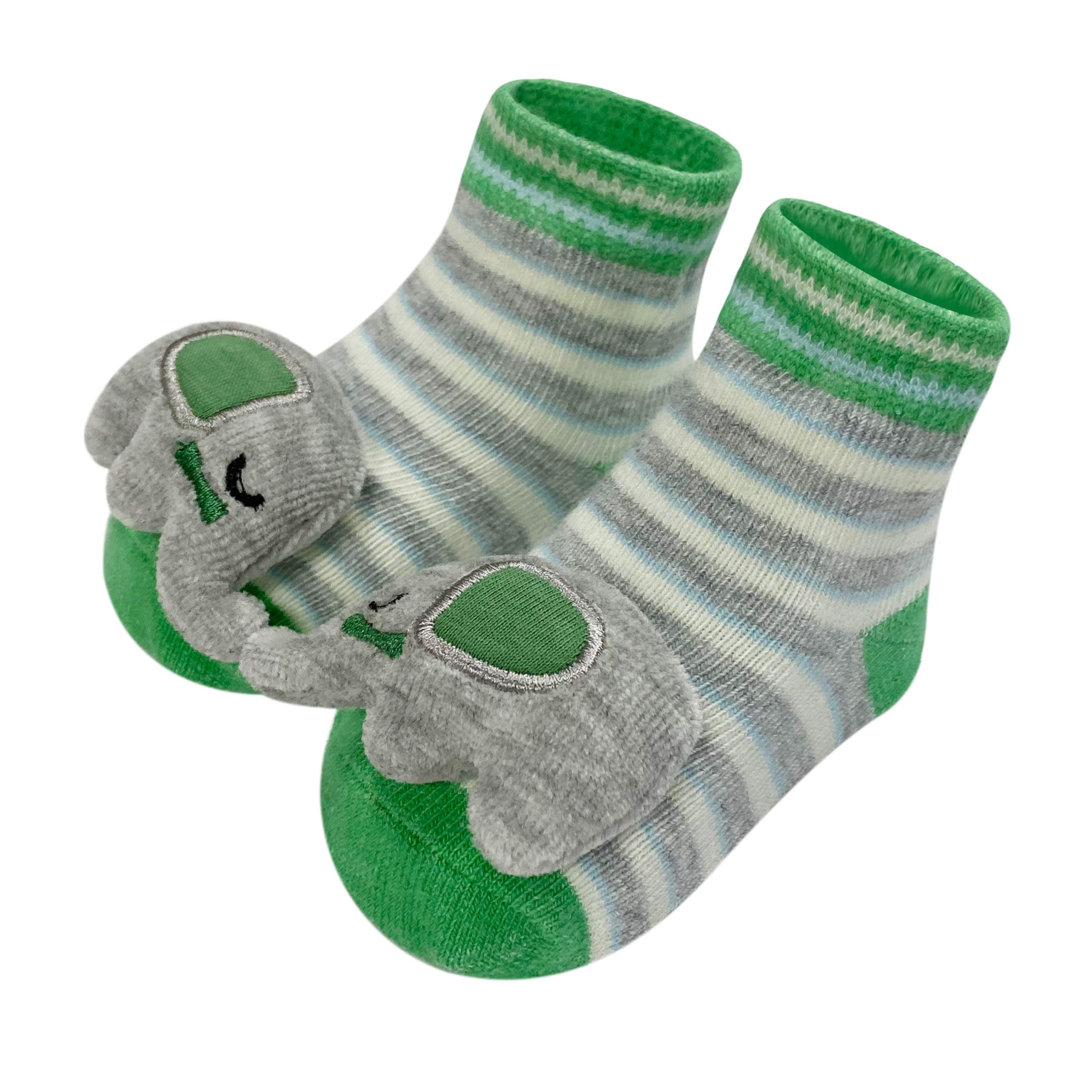 PUPPET Baby Boy Rattle Socks, Cotton Booties, Gift Set (Set of 3) for 0-6Months (Green)