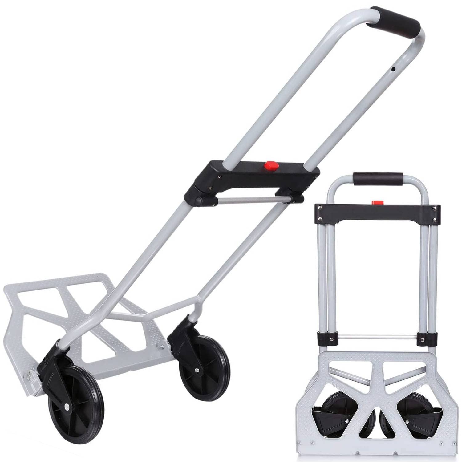 220lbs Capacity Folding Hand Truck and Dolly, Portable Heavy Duty Aluminum Two-Wheel Luggage Cart for Travel and Office Use (US Stock)