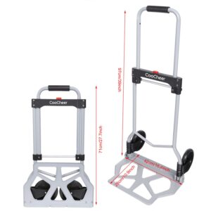 220lbs Capacity Folding Hand Truck and Dolly, Portable Heavy Duty Aluminum Two-Wheel Luggage Cart for Travel and Office Use (US Stock)