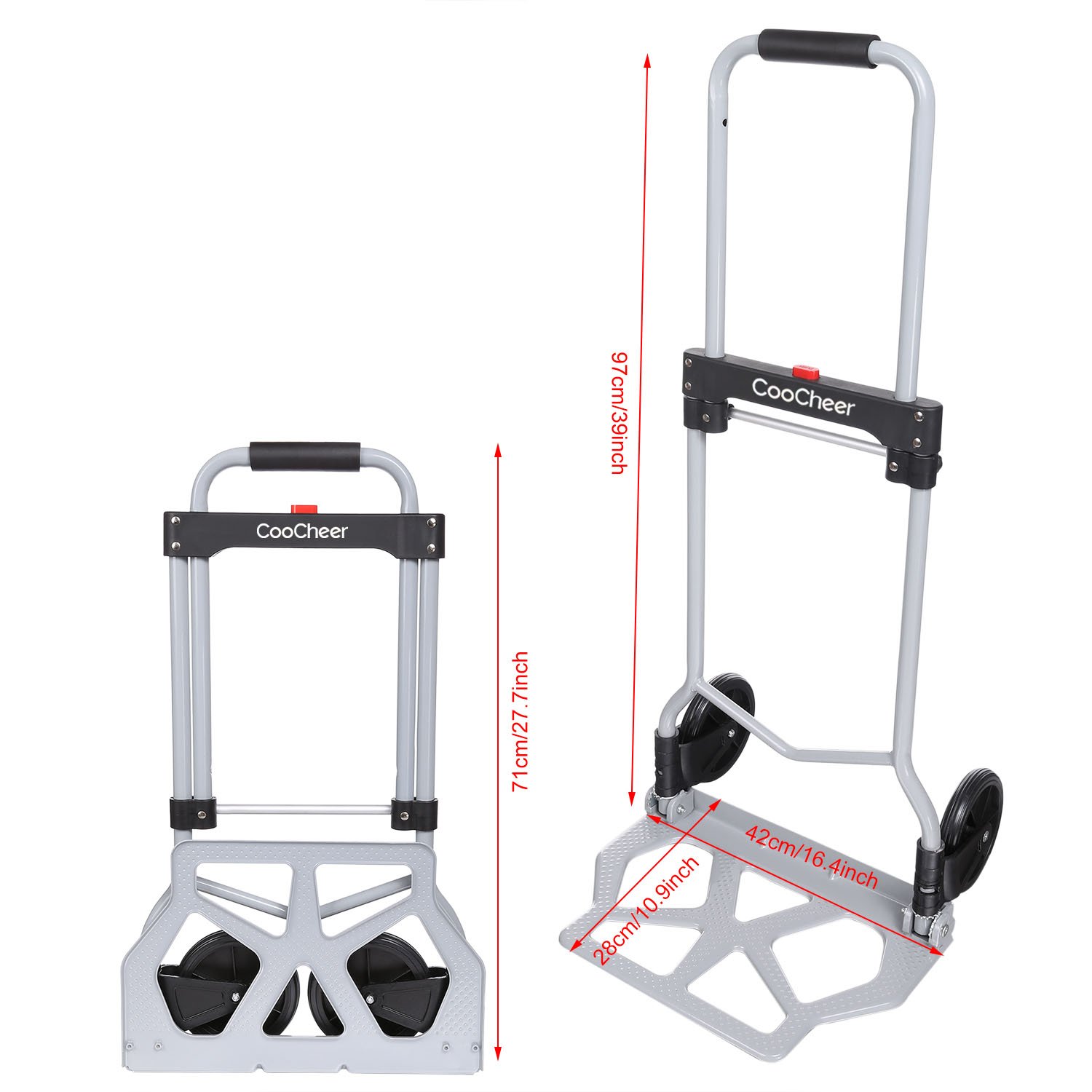 220lbs Capacity Folding Hand Truck and Dolly, Portable Heavy Duty Aluminum Two-Wheel Luggage Cart for Travel and Office Use (US Stock)