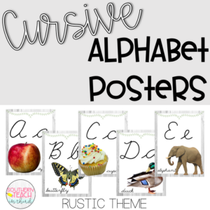 cursive alphabet posters rustic farmhouse theme