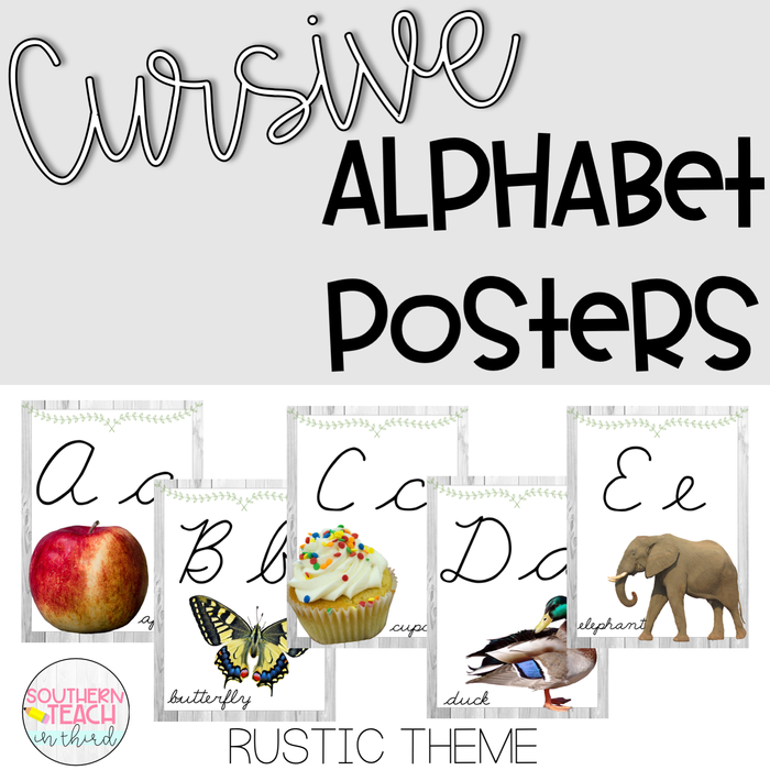 Cursive Alphabet Posters Rustic Farmhouse Theme