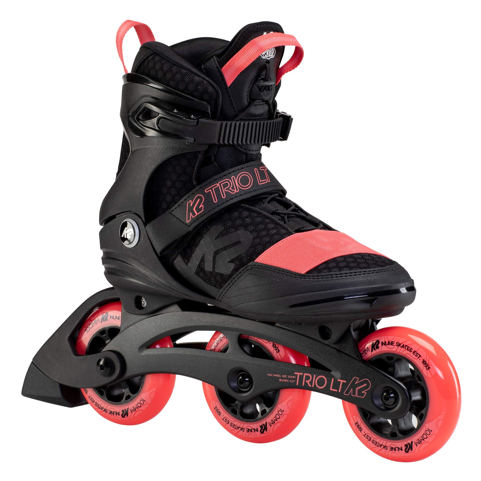 K2 Trio LT 100 Womens Inline Skates, Black/Coral, 11.0