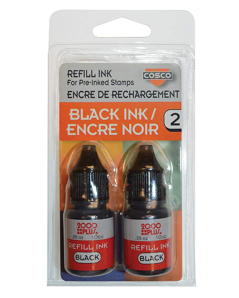 2000 Plus Ink Refill for Pre-Inked Stamps and Stamp Pads, Black .35 oz Each – Black (090689)