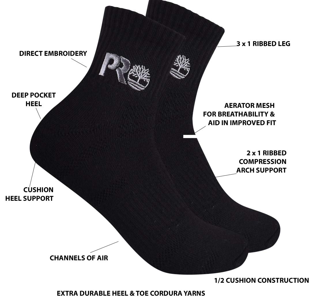 Timberland PRO mens 2-pack Half Cushioned Quarter Socks, Black Heather, Large US