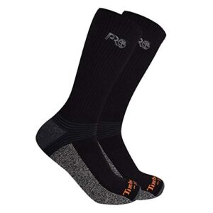 timberland pro men's 2-pack ribbed logo crew socks, black, large