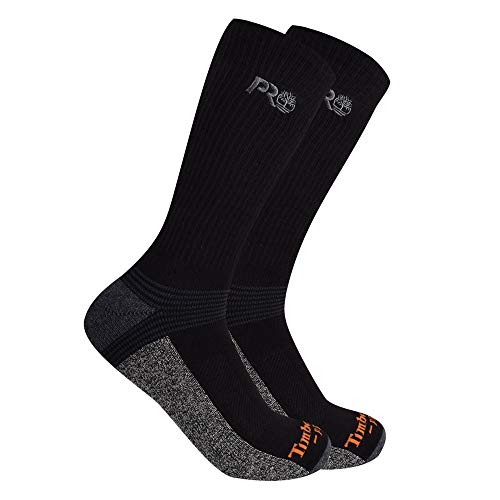 Timberland PRO Men's 2-Pack Ribbed Logo Crew Socks, Black, Large