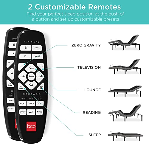 Best Choice Products Ergonomic Split King Size Adjustable Bed, Zero Gravity Base for Stress Management w/Head and Foot Incline, Wireless Remote Control, Massage, Under-Bed Nightlight, USB Ports