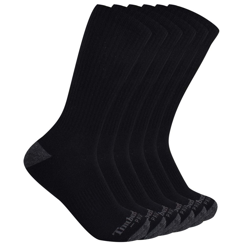 Timberland PRO mens Timberland Pro Men's Performance Crew Length 1/2 Cushion 6-pack Casual Socks, Black, Large US