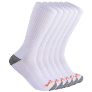 timberland pro men's 6-pack performance crew length socks, white, m