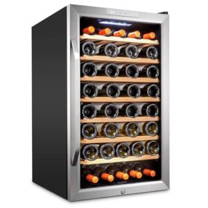 ivation 51 bottle compressor wine cooler refrigerator w/lock | large freestanding wine cellar for red, white, champagne or sparkling wine | 41f-64f digital temperature control fridge stainless steel