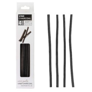 pacific arc artist vine charcoal, soft, black 4 charcoal sticks for drawing, sketching, and fine art