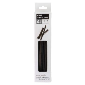 Pacific Arc Artist Vine Charcoal, Soft, Black 4 Charcoal Sticks for Drawing, Sketching, and Fine Art