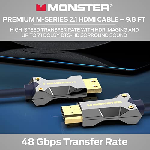 Monster M-Series 3000 Certified Premium 8K High Speed HDMI Cable - 2.1, 4K 120Hz HDMI Cable, 48 Gbps - HDMI Cables for Apple TV, Roku, Smart TV, Laptop, Montior - 9.8 ft