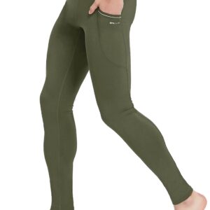 Willit Men's Active Yoga Leggings Pants Running Dance Tights with Pockets Cycling Workout Pants Quick Dry Army Green S