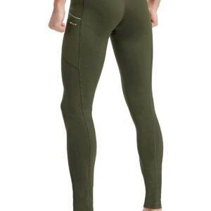 Willit Men's Active Yoga Leggings Pants Running Dance Tights with Pockets Cycling Workout Pants Quick Dry Army Green S