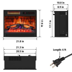 LIFEPLUS 22" Electric Fireplace Insert Infrared Quartz Recessed Heater with Remote Control 12h Timer with Log Flame Effect LED Display Adjustable Thermostat Overheat Protection for Office and Home