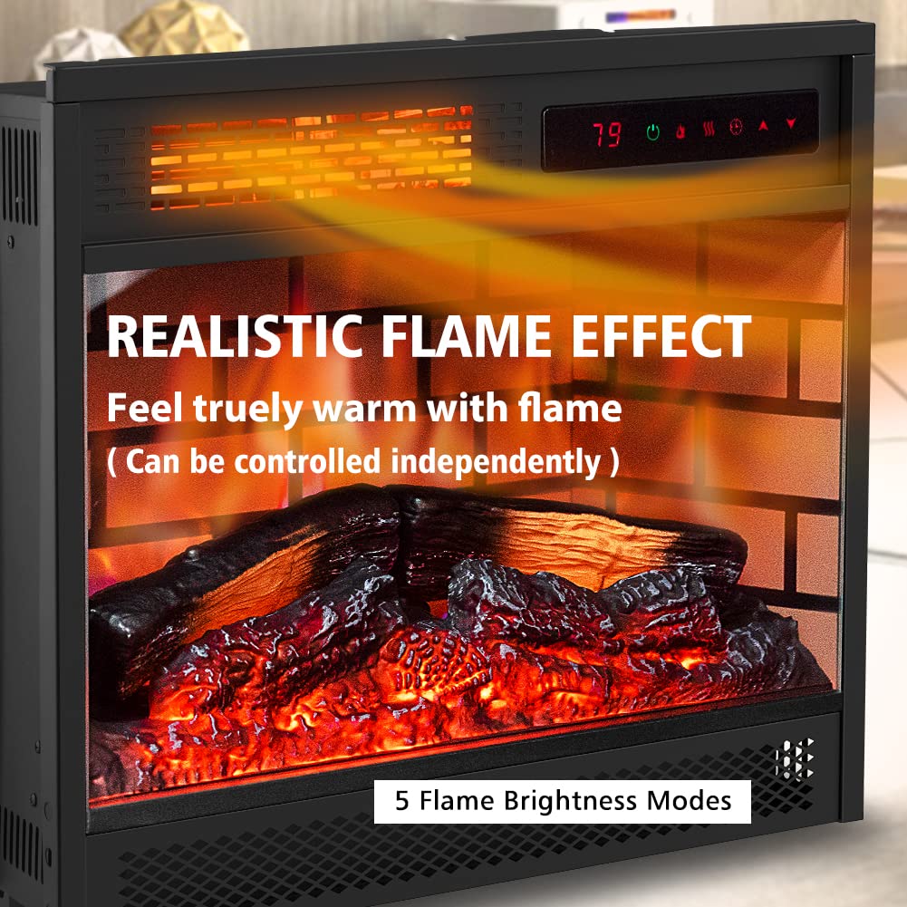 LIFEPLUS 22" Electric Fireplace Insert Infrared Quartz Recessed Heater with Remote Control 12h Timer with Log Flame Effect LED Display Adjustable Thermostat Overheat Protection for Office and Home