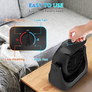 LifePlus 2 in 1 Heater Fan Combo, Portable Cooling Desk Fan, Air Circulator Fan 45° Tilt, 2 Wind Speeds, 1500W Overheat Protection Personal Small Floor for Home Office Black