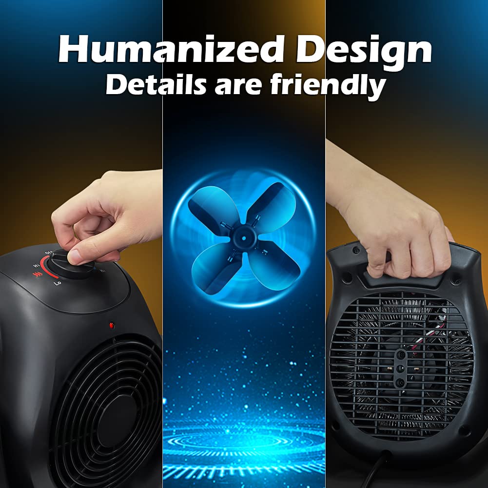 LifePlus 2 in 1 Heater Fan Combo, Portable Cooling Desk Fan, Air Circulator Fan 45° Tilt, 2 Wind Speeds, 1500W Overheat Protection Personal Small Floor for Home Office Black